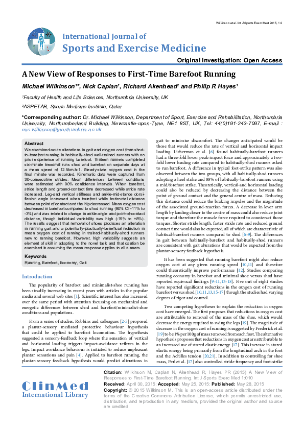 (PDF) A New View of Responses to First-Time Barefoot Running