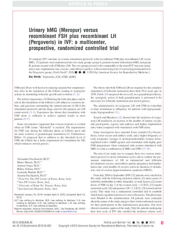 (PDF) Urinary hMG (Meropur) versus recombinant FSH plus recombinant LH ...