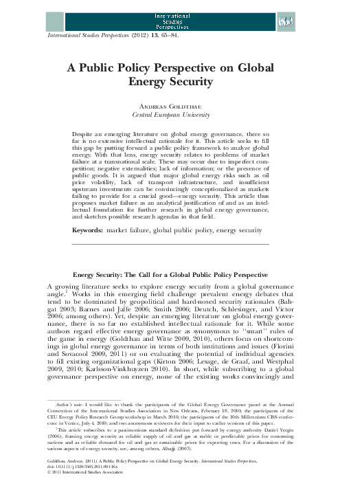 (PDF) A Public Policy Perspective on Global Energy Security