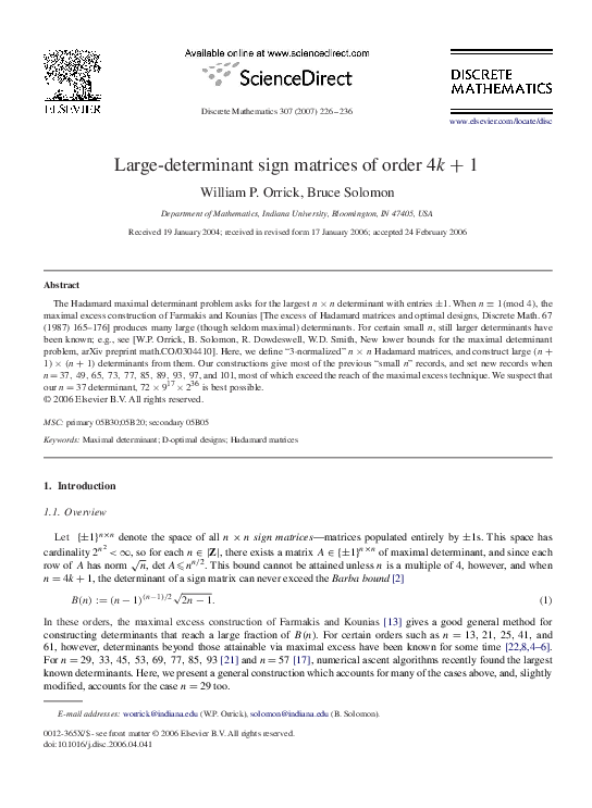 (PDF) Large-determinant sign matrices of order