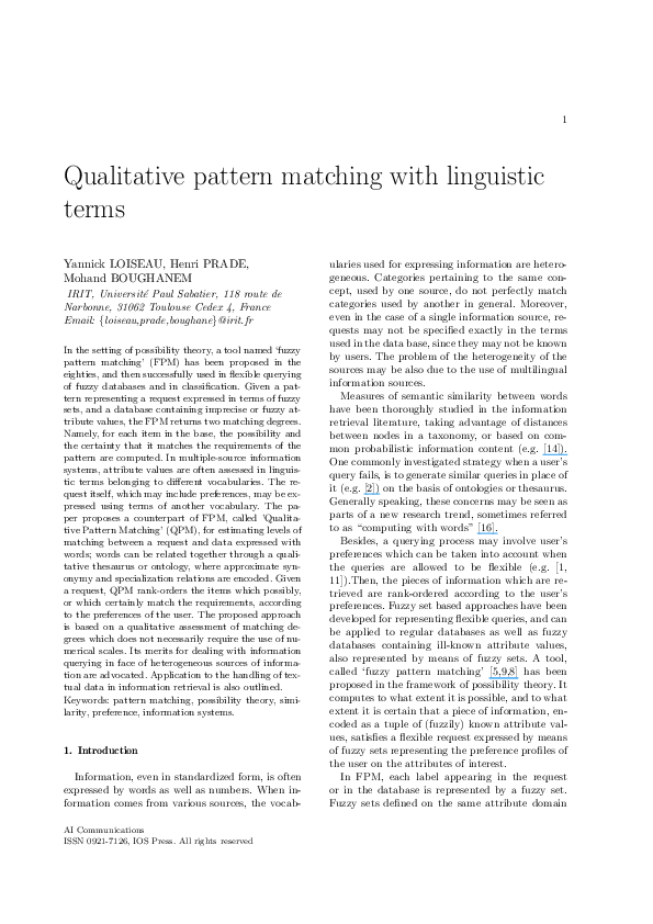 (PDF) Qualitative pattern matching with linguistic terms