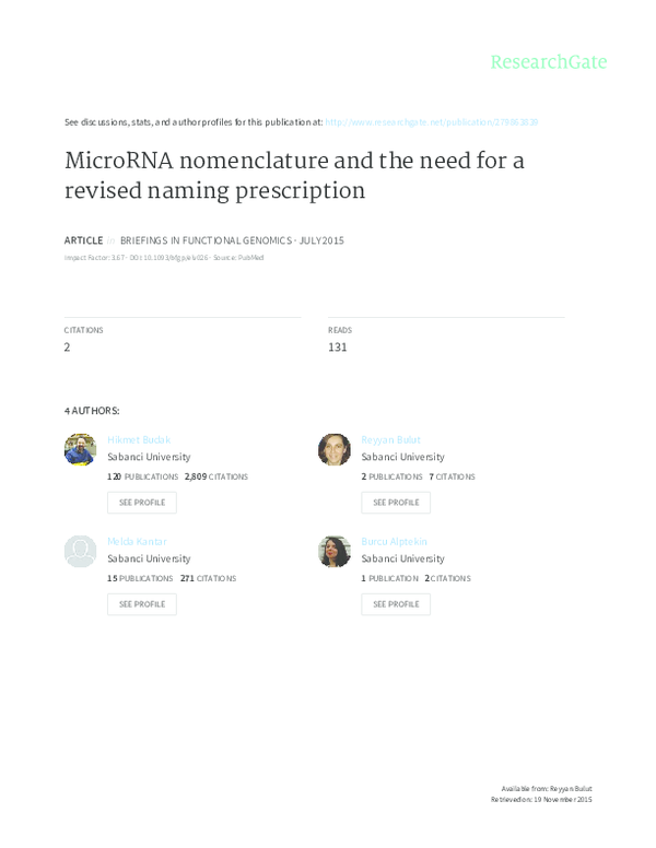 (PDF) MicroRNA nomenclature and the need for a revised naming prescription