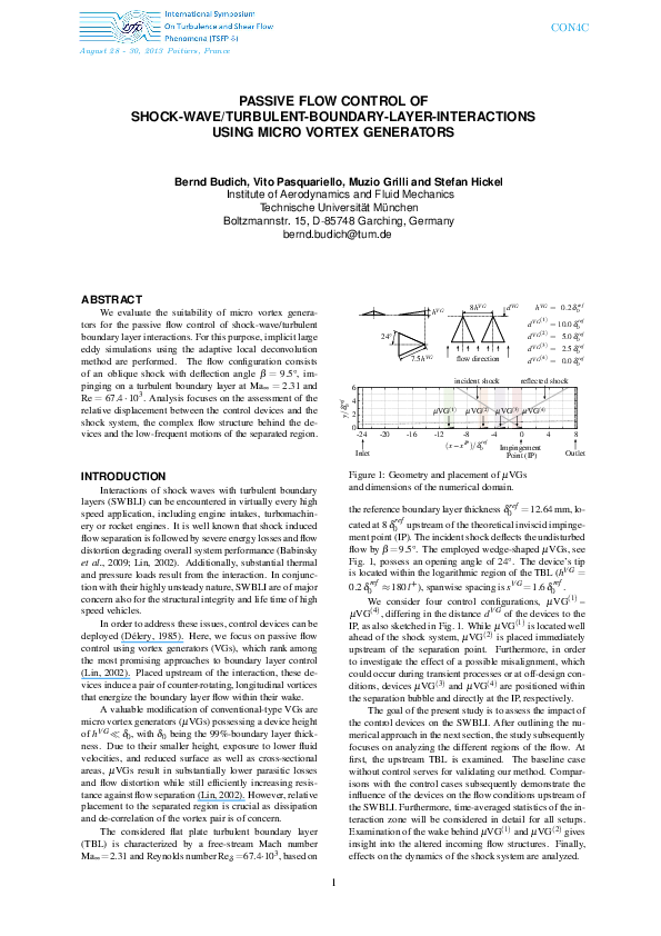 (PDF) Shock Wave Boundary Layer Interaction Investigation: Control by Rod Vortex Generators and ...