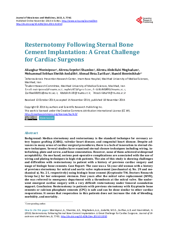 (PDF) Resternotomy Following Sternal Bone Cement Implantation: A Great ...