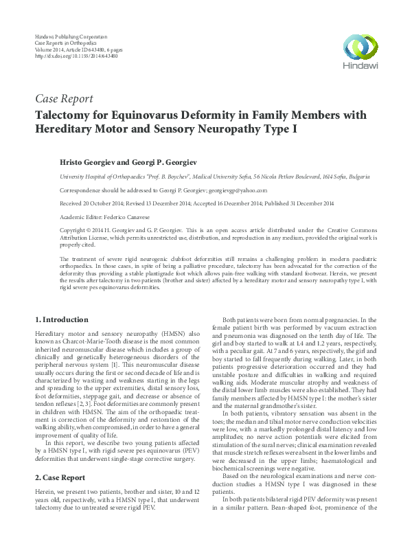 (PDF) Talectomy for equinovarus deformity in family members with ...