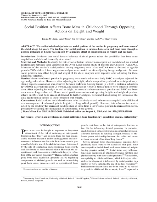 (PDF) Social Position Affects Bone Mass in Childhood Through Opposing ...