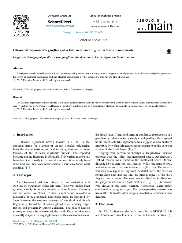 (PDF) Ultrasound diagnosis of a ganglionic cyst within an extensor ...