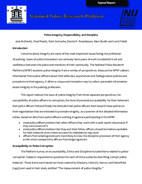 (PDF) Police Integrity, Responsibility, and Discipline