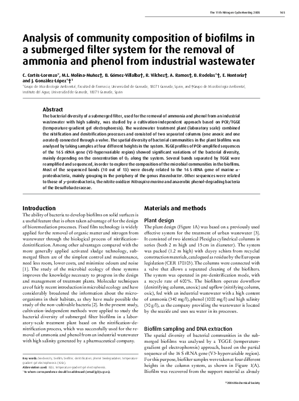 (PDF) Analysis of community composition of biofilms in a submerged filter system for the removal ...