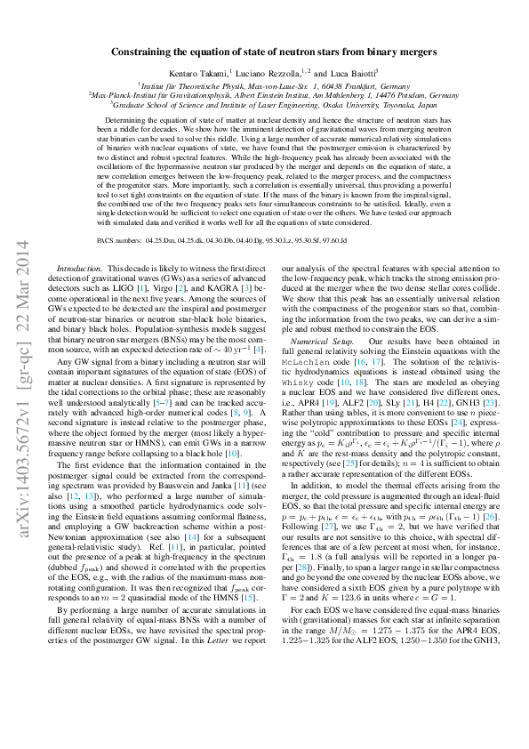 Pdf Constraining The Equation Of State Of Neutron Stars From Binary