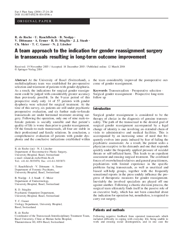 (PDF) A team approach to the indication for gender reassignment surgery ...