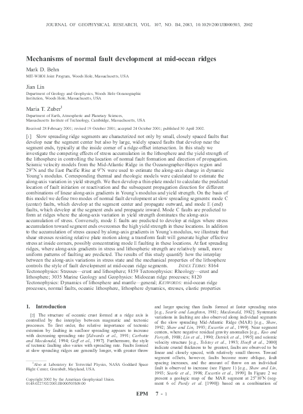 (PDF) Mechanisms of normal fault development at mid-ocean ridges ...