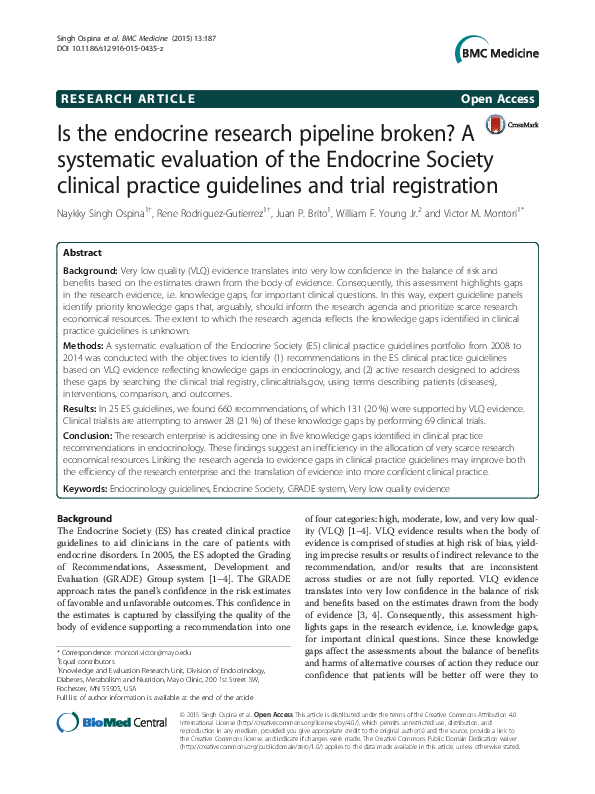 (PDF) Is the endocrine research pipeline broken? A systematic evaluation of the Endocrine ...