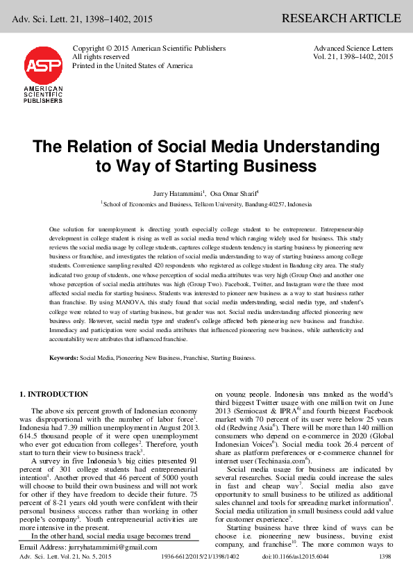 (PDF) The Relation of Social Media Understanding to Way of Starting ...