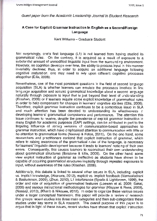 (PDF) A Case for Explicit Grammar Instruction in English as a Second/Foreign Language Classrooms