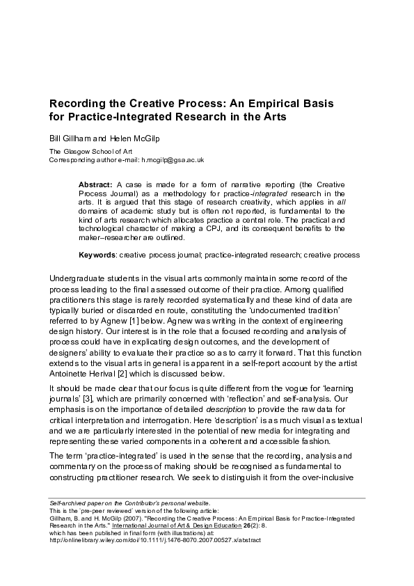 (PDF) Recording the Creative Process: An Empirical Basis for Practice ...