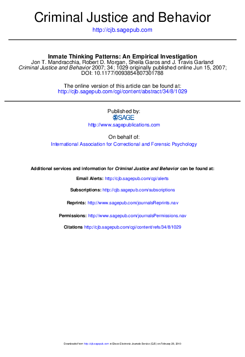 (PDF) Inmate Thinking Patterns: An Empirical Investigation