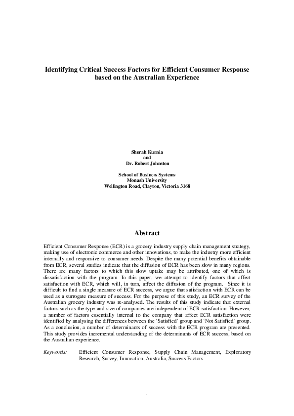 (PDF) Identifying Critical Success Factors for Efficient Consumer Response based on the ...