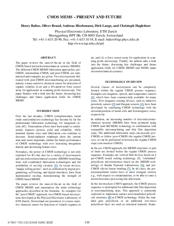 (PDF) CMOS MEMS - present and future | C. Hagleitner - Academia.edu
