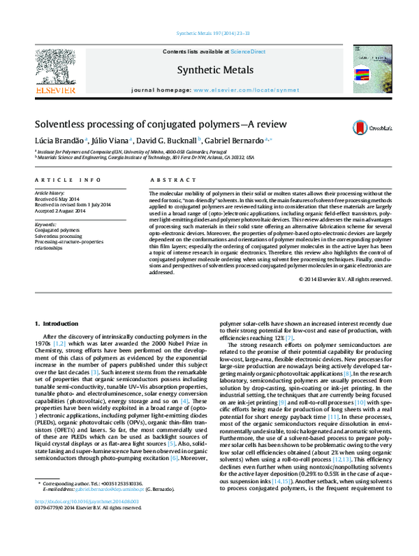 (PDF) Solventless processing of conjugated polymers—A review