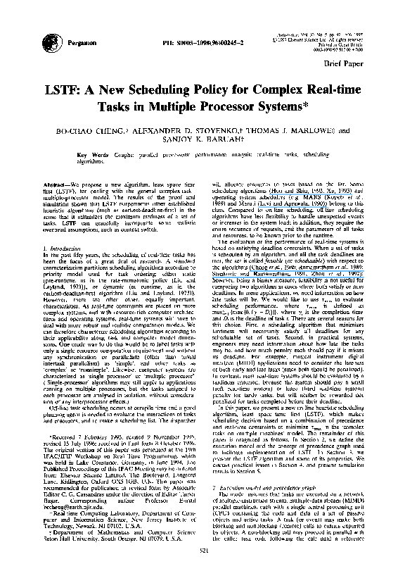 Pdf Lstf A New Scheduling Policy For Complex Real Time Tasks In Multiple Processor Systems