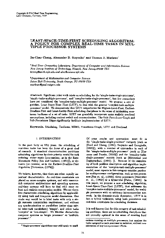 Pdf Least Space Time First Scheduling Algorithm A Policy For Complex