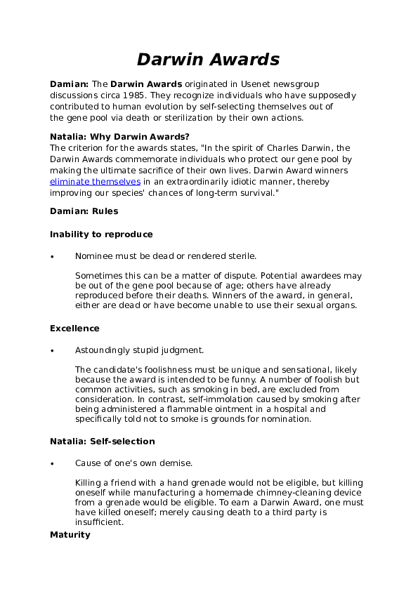 (DOC) Darwin Awards