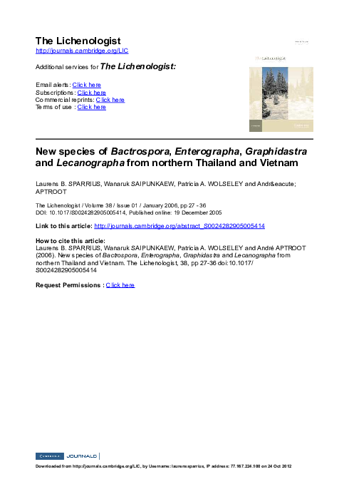 (PDF) New species of Bactrospora , Enterographa , Graphidastra and ...