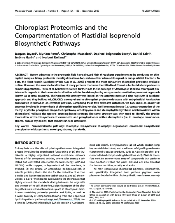 (PDF) Chloroplast Proteomics and the Compartmentation of Plastidial ...