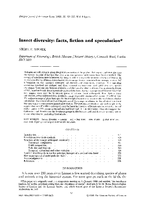 (PDF) Insect diversity: facts, fiction and speculation*