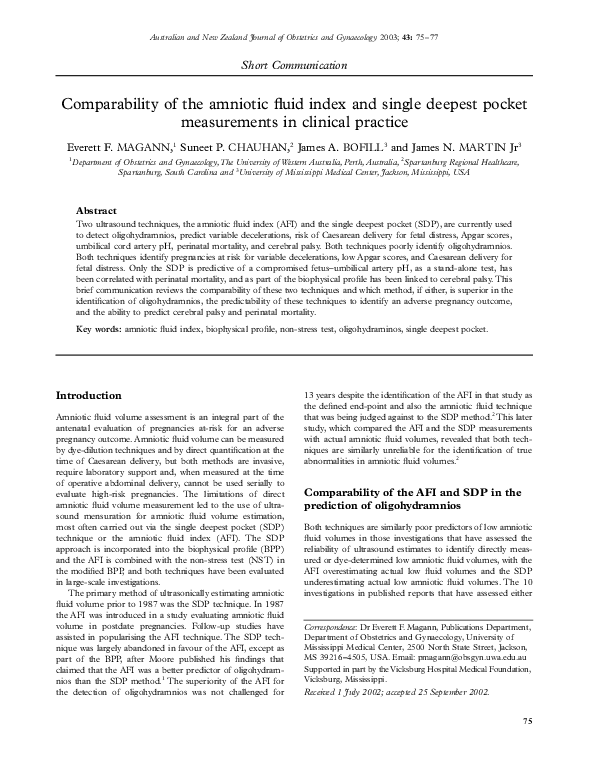 (PDF) Comparability of the amniotic fluid index and single deepest ...
