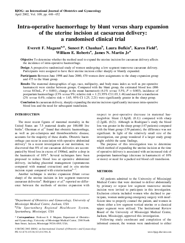 (PDF) Intra-operative haemorrhage by blunt versus sharp expansion of ...
