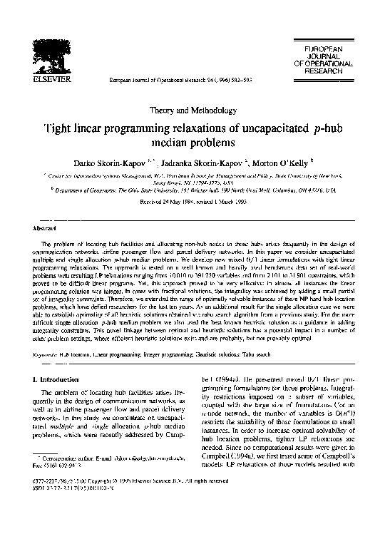 Pdf Tight Linear Programming Relaxations Of Uncapacitated P Hub Median Problems