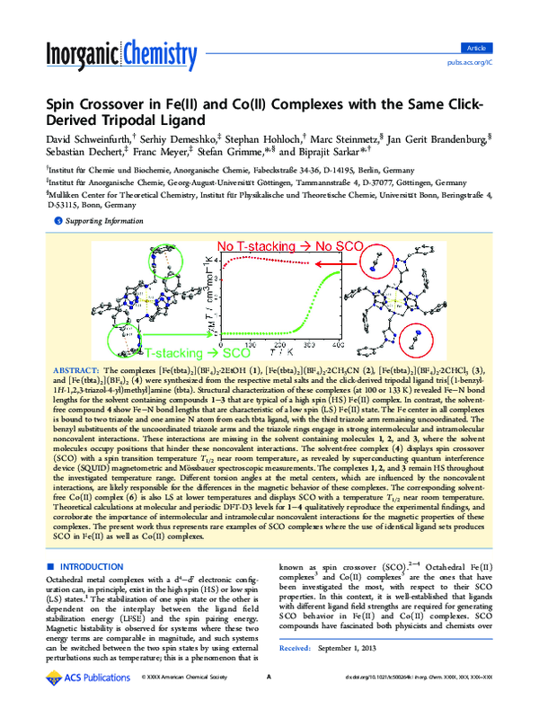 (PDF) Spin crossover in Fe(II) and Co(II) complexes with the same click ...