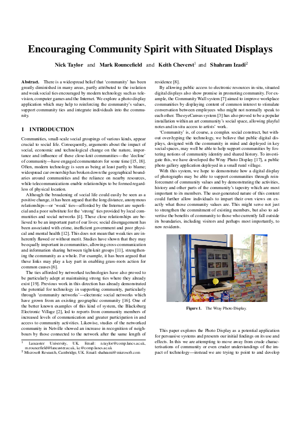 (PDF) Encouraging community spirit with situated displays