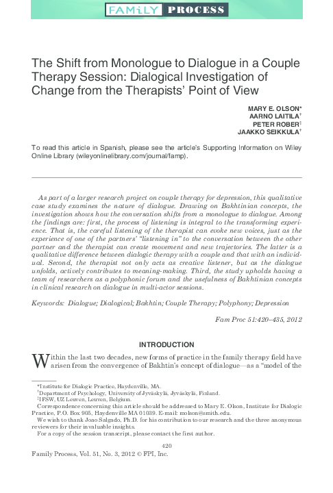 (PDF) The Shift from Monologue to Dialogue in a Couple Therapy Session ...