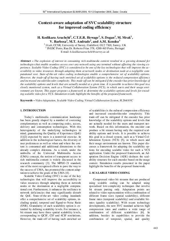 (PDF) Context-aware adaptation of SVC scalability structure for improved coding efficiency