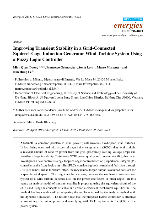 (PDF) Improving Transient Stability in a Grid-Connected Squirrel-Cage Induction Generator Wind ...