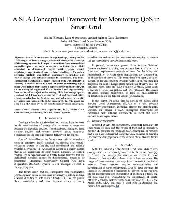 Pdf A Sla Conceptual Framework For Monitoring Qos In Smart Grid