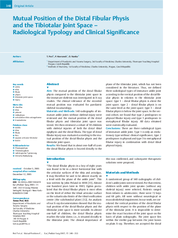 (PDF) Mutual Position of the Distal Fibular Physis and the Tibiotalar ...