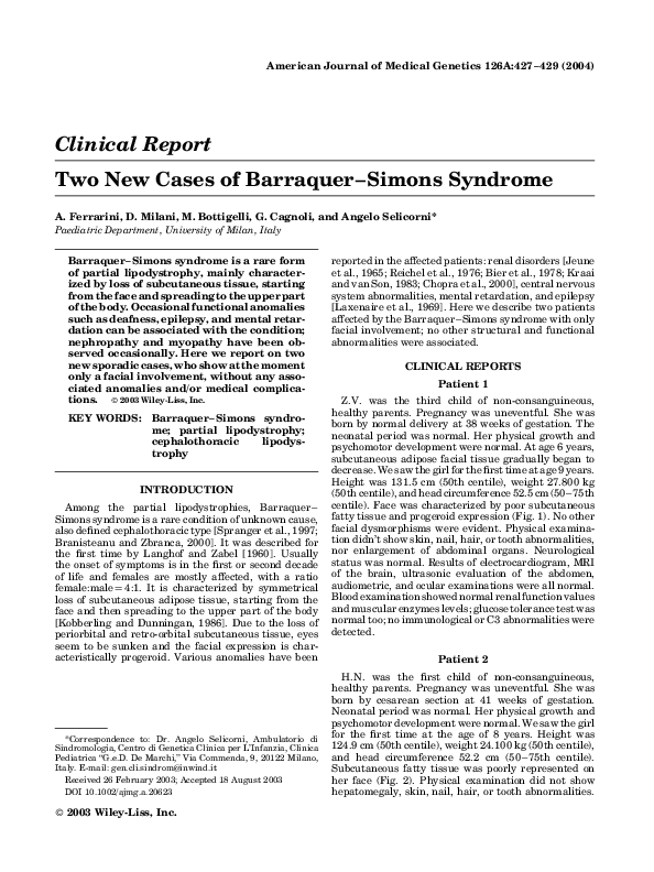(PDF) Two new cases of Barraquer-Simons syndrome