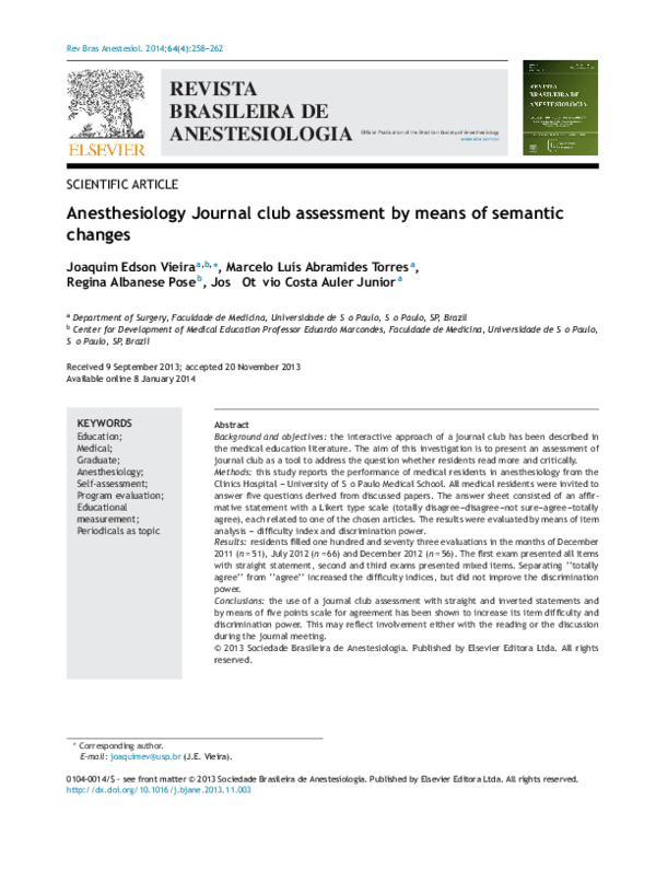 (PDF) [Anesthesiology Journal club assessment by means of semantic changes]