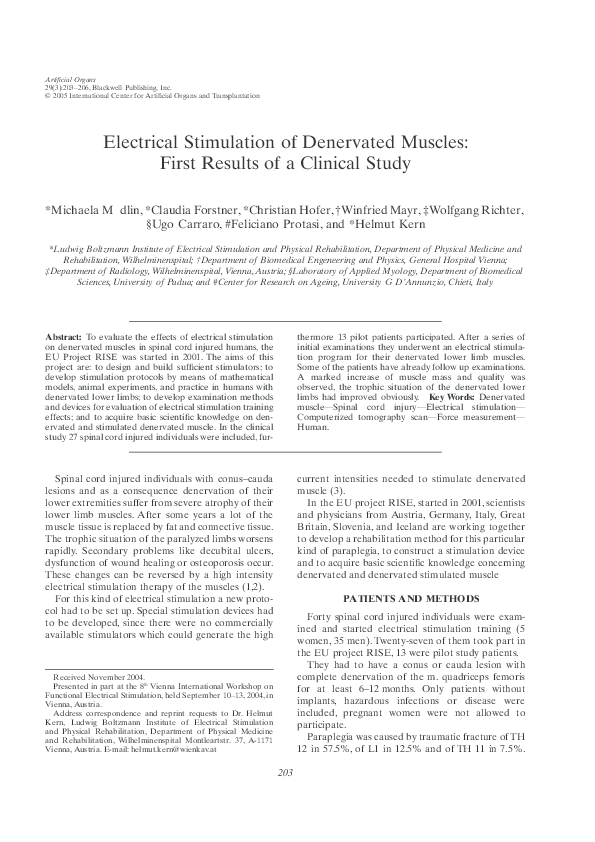 (PDF) Electrical Stimulation of Denervated Muscles: First Results of a ...