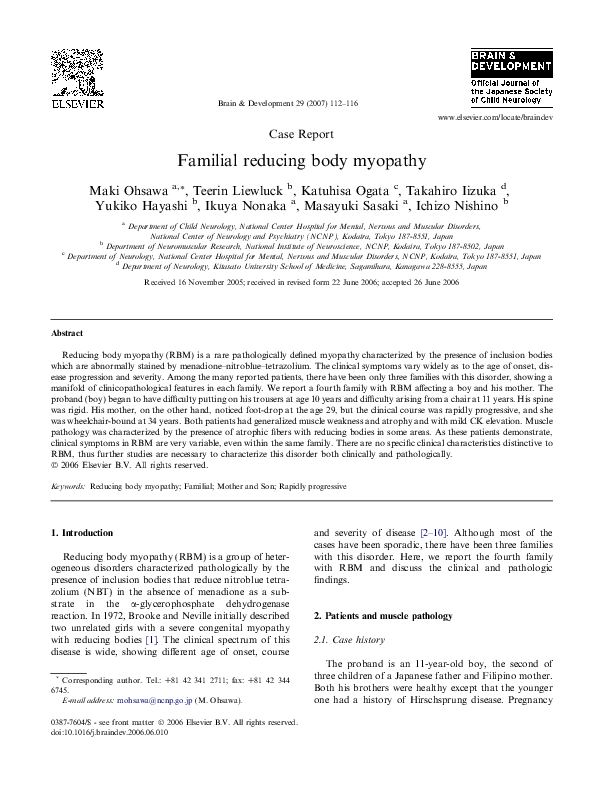 (PDF) Familial reducing body myopathy | Takahiro Iizuka and Ikuya ...