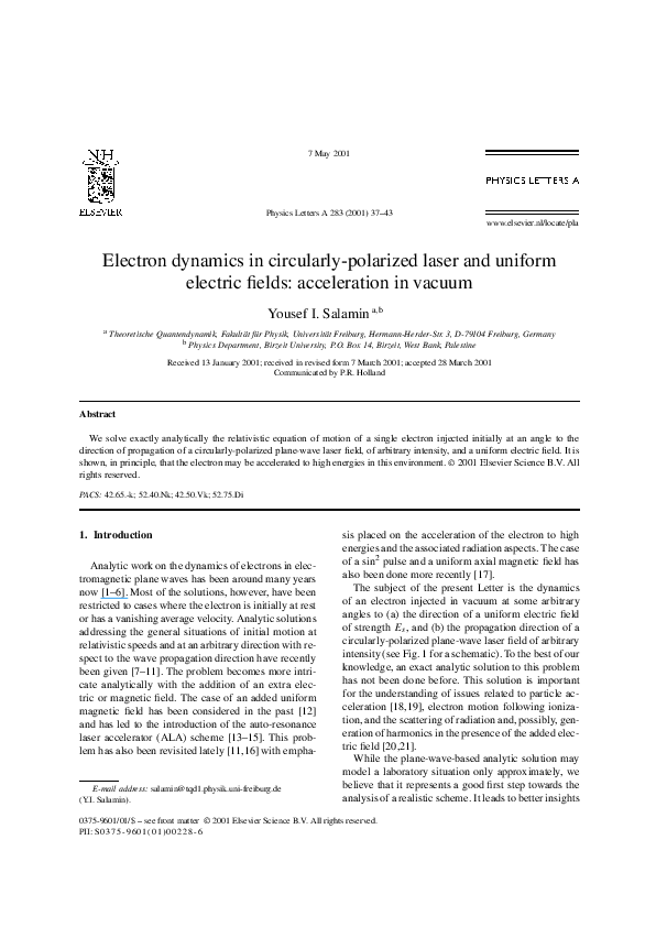 (PDF) Electron dynamics in circularly-polarized laser and uniform electric fields: acceleration ...