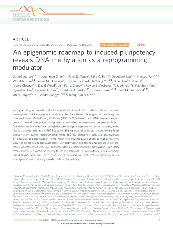(PDF) An epigenomic roadmap to induced pluripotency reveals DNA ...