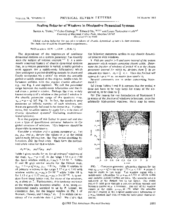 (PDF) Scaling Behavior of Windows in Dissipative Dynamical Systems