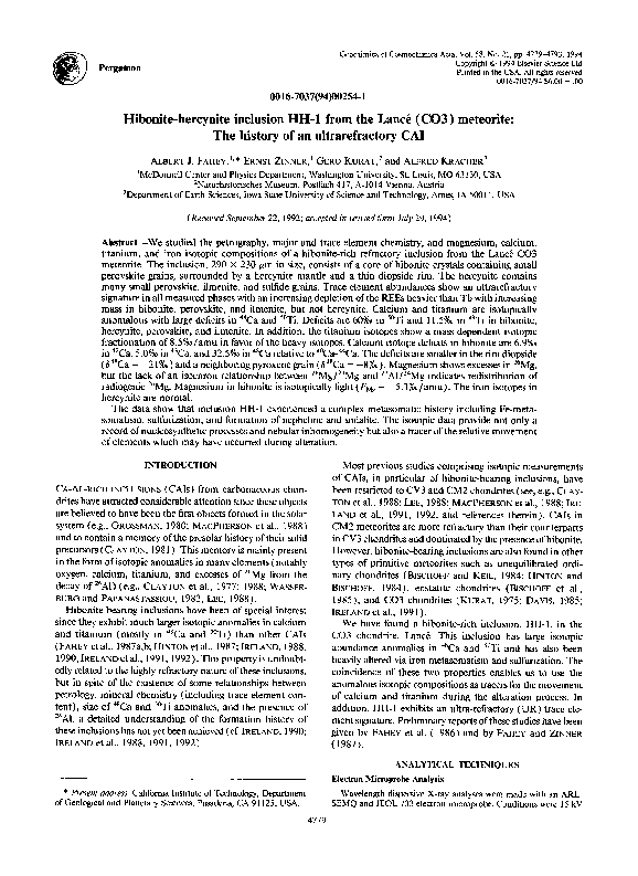 (PDF) Hibonite-hercynite inclusion HH-1 from the Lancé (CO3) meteorite ...