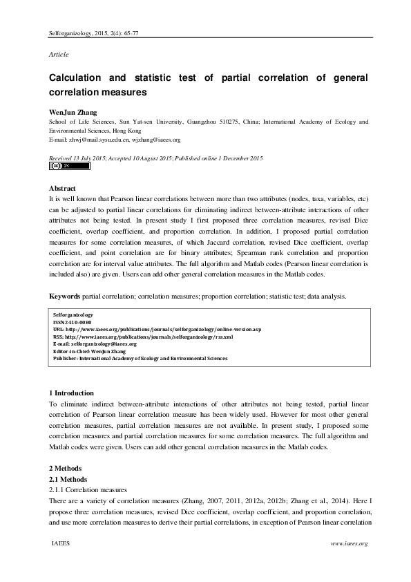 Pdf Calculation And Statistic Test Of Partial Correlation Of General Correlation Measures