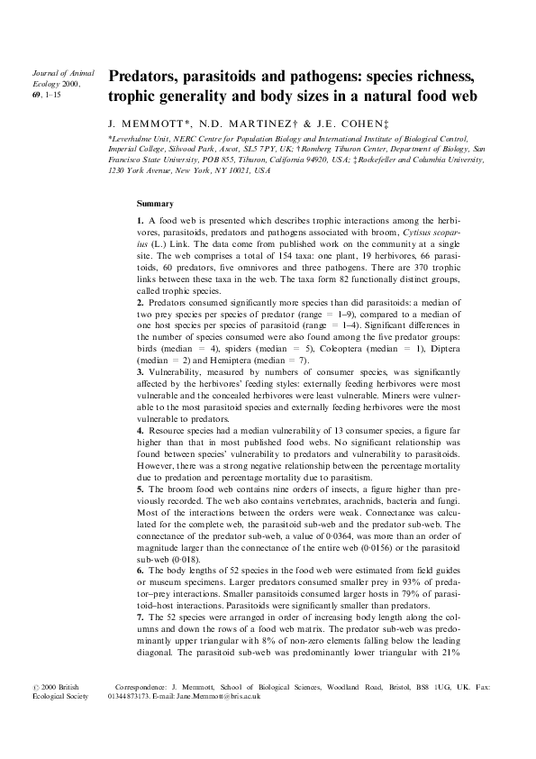 (PDF) Predators, parasitoids and pathogens: species richness, trophic ...